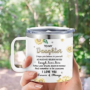 WWHSAI Daughter Tumbler Gifts from Mom, to My Daughter Insulated Stainless Steel Coffee Cup Travel Tumbler Mug 14oz, Christmas Graduation Mothers Day Birthday Gifts for Daughters Adult from Mom