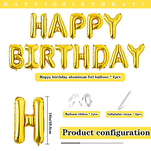 Happy Birthday Banner 16 Inch Mixed color Mylar Foil Letters Inflatable Balloons Birthday Party Decorations for Kids and Adults