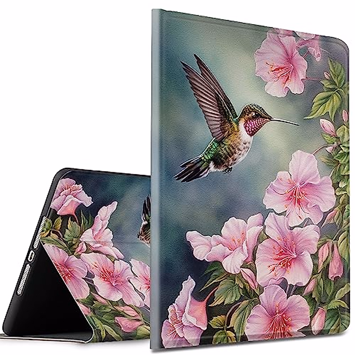 Case for iPad Air 5th Generation (2022) /Air 4th Generation (2020) 10.9 Inch, Slim PU Leather Multi-Angle Smart Folio Stand Cover with Auto Wake Sleep, Hummingbird Flower