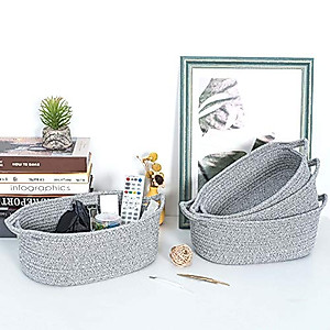 MINTWOOD Design Set of 4 Cotton Rope Nesting Baskets, Decorative Woven Nursery Baskets, Cute Closet Baskets and Bins for Shelves, Table Basket Organizers for Small Accessories, Light Grey Mix