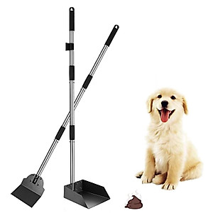 SCENEREAL Dog Poop Scooper - Tray & Spade Set, Metal Pooper Scooper for Large and Small Dogs, Pet Waste Removal Scoop with No Bending Detachable Handle for Yard