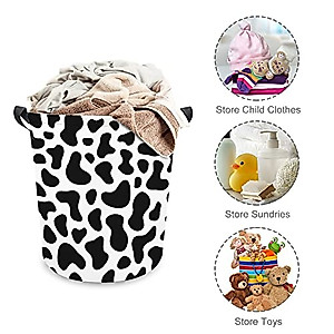 Cow Skin Animal Spots Large Laundry Basket Hamper Bag Washing with Handles for College Dorm Portable