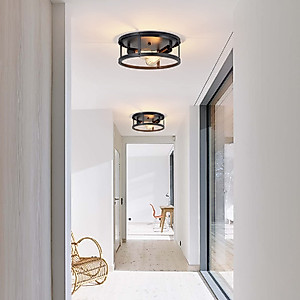 XPEHK 2 Pack Flush Mount Ceiling Light,13 Inch Industrial Farmhouse Ceiling Light Fixture,2-Light Matte Black Flush Mount Light Fixture for Kitchen Dining Room Entryway Hallway,E26 Base