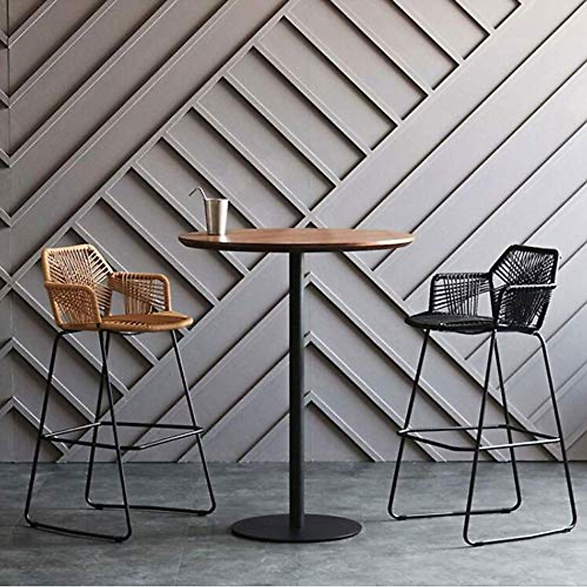 LAOHETLH Beige Rattan Bar Stool Bar Chairs Set of 2 Comfortable Simple and Beautiful Counter Chair Home Décor Rattan Barstools Chair with Footrest & Back