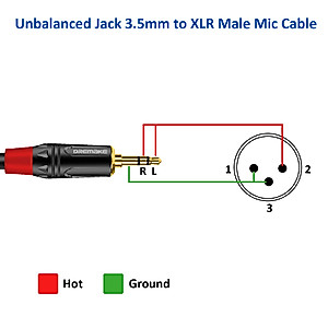 DREMAKE Male XLR to 3.5mm Audio Stereo Cable 3FT, Unbalanced 3.5mm to 3-Pin XLR Male Microphone Cable, Jack 3.5mm 1/8'' to XLR Patch Cable for Computer, Video Camera, Equalizer, Powered Amplifier