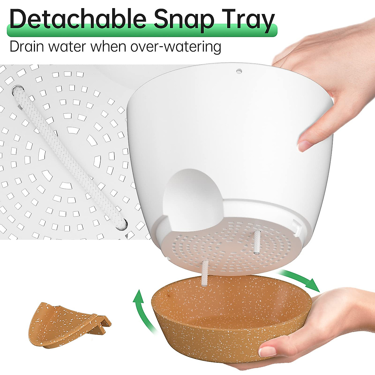 ZMTECH 8 Inch Hanging Planters for Indoor Outdoor Plants, 2 Pack Self Watering Hanging Plant Pots with Drainage Holes and Removable Saucer, Plastic Flower Hanging Pots with Watering Lip (White)