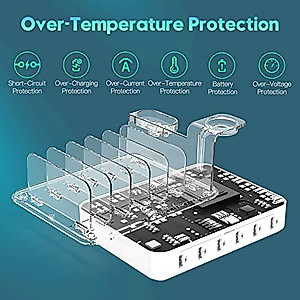 Charging Station for Multiple Devices,60W 12A 6 Port USB Charging Station Organizer with 7 Mixed Cables and iwatch Charger Holder,Compatible with Cellphone,Tablet, Kindle, iPhone iPad and More