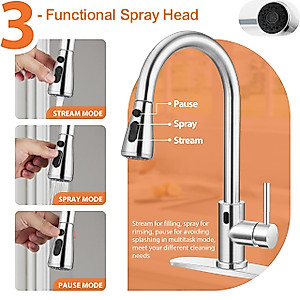 Homikit Touchless Kitchen Faucets with Pull Down Sprayer & Soap Dispenser, Automatic Motion Sensor Smart Faucet for Kitchen Sink, Brushed Nickel Single Handle Stainless Steel Faucet for Farmhouse RV