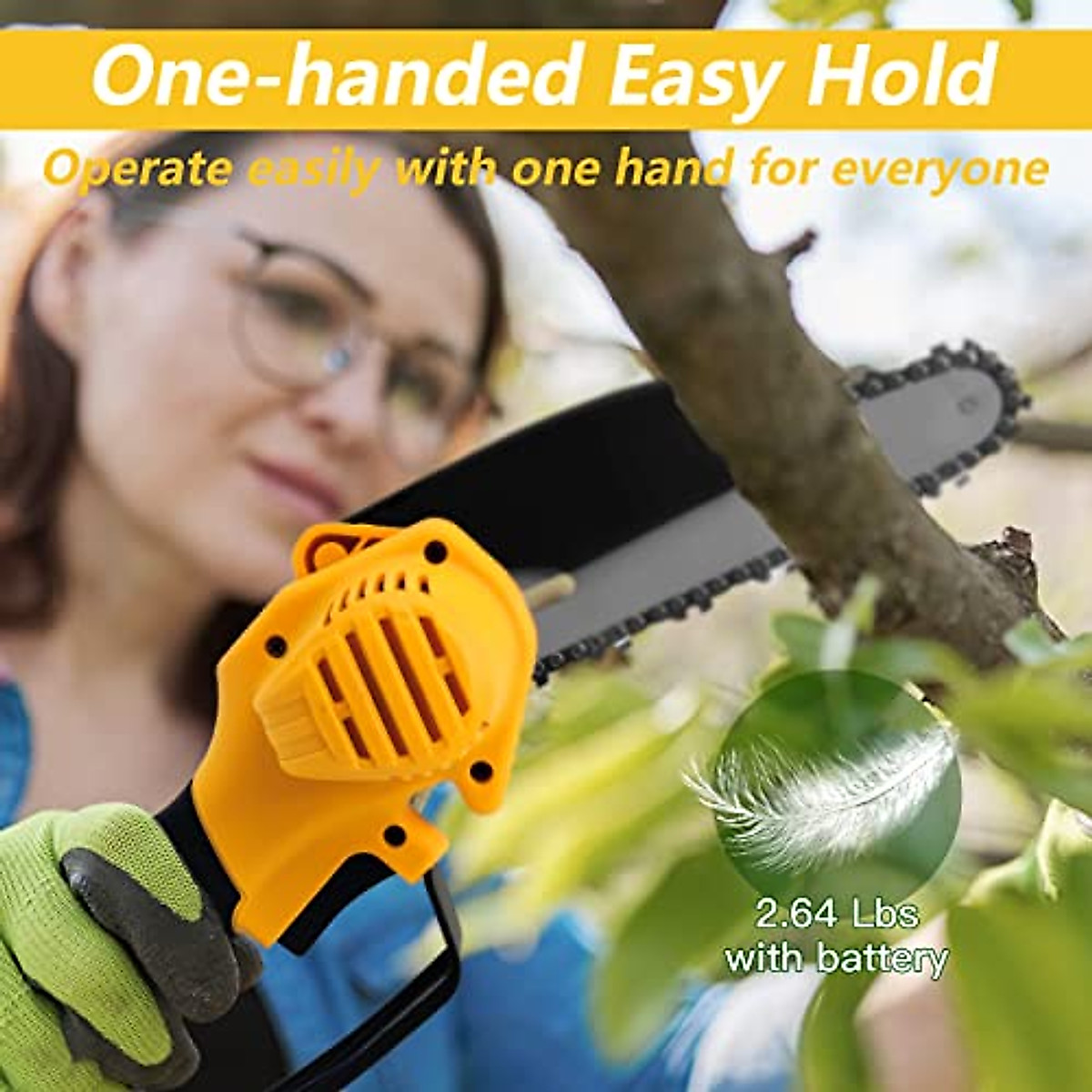 Mini Chainsaw Cordless, Electric Chain Saw, Upgraded 6 Inch Handheld Chainsaw, Small Chainsaw With Security Lock, Pruning Saw for Trees Branches Trimming Wood Cutting (2Pcs Batteries and 2Pcs Chains)