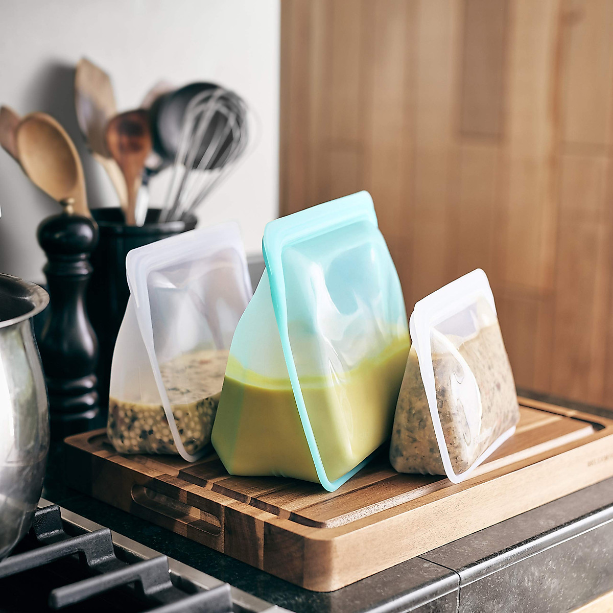 Stasher Reusable Silicone Storage Bags Bundle - Mega & Sandwich (Clear)