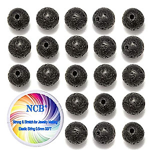 NCB Natural Stone Beads 100pcs 8mm Round Black Volcanic Lava Genuine Real Stone Beading Loose Gemstone DIY Charm Smooth Beads for Bracelet Necklace Jewelry Making (Black Volcanic Lava, 8mm 100Beads)
