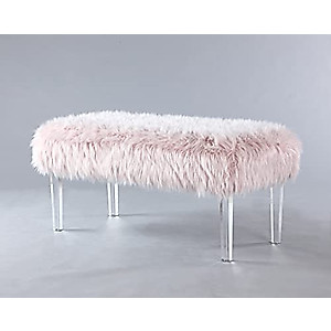 Iconic Home Trento Modern Contemporary Faux Fur Acrylic Leg Bench, Pink