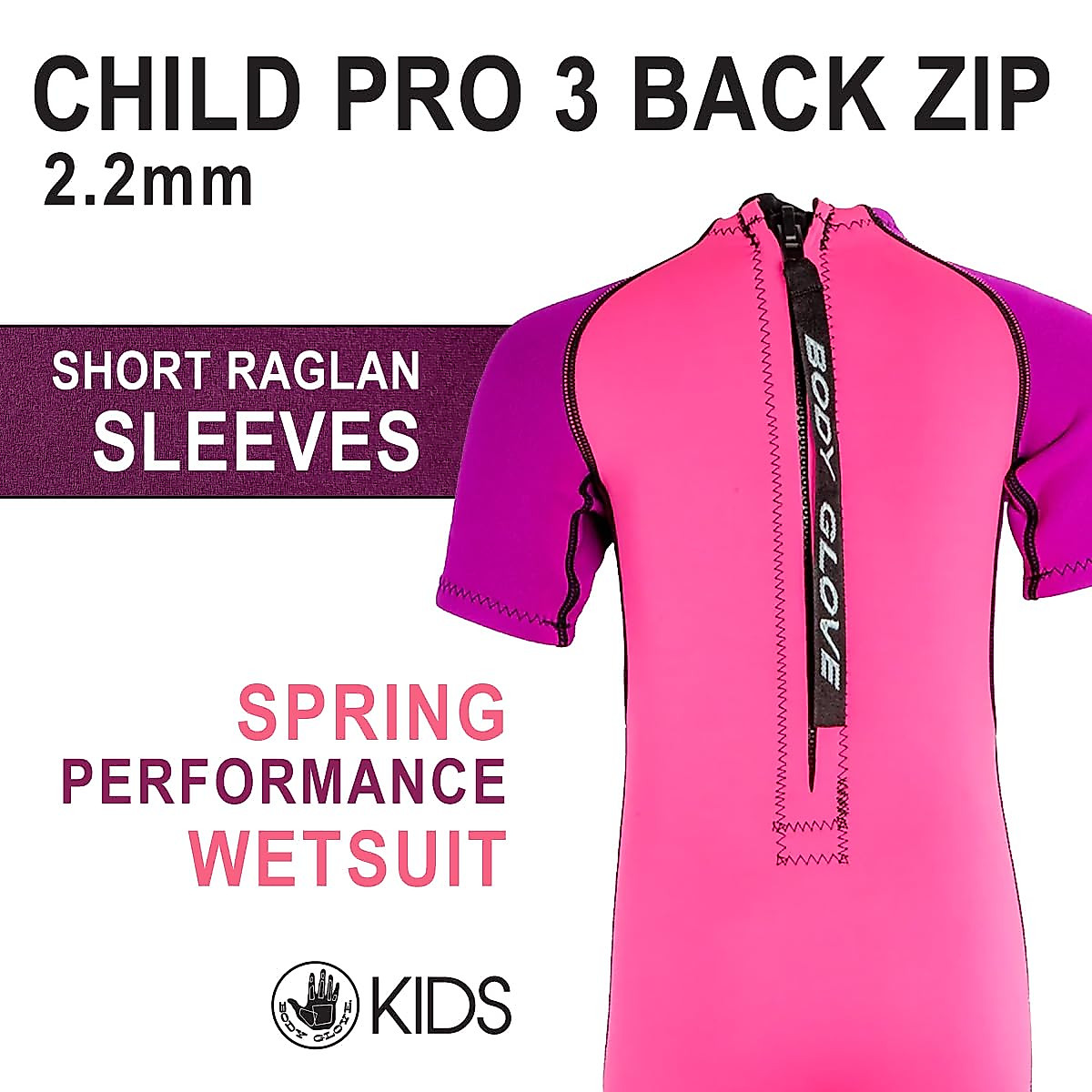 Body Glove Pro 3 Kids Wetsuit 2mm Children's Shorty Wetsuit Fits 30-40 LBS, Back-Zip Short Sleeve Springsuit for Diving Swimming Surfing Water Sports