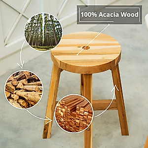Acacia Wooden Stool Round Top Chairs. Sub-Stool for Kitchen Living Room. Strong Weight Capacity Upto 350 LBS, Natural Color