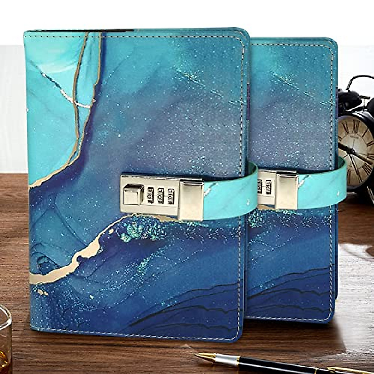 Diary with Lock for Girls and Women 240 Pages Adorezyp Notebook for Girls ages 8-12 - Kids Journals for Writing, Self-Expression & Creativity– Journal with Lock Includes Leather Journal Notebook, Combination Lock (Blue)