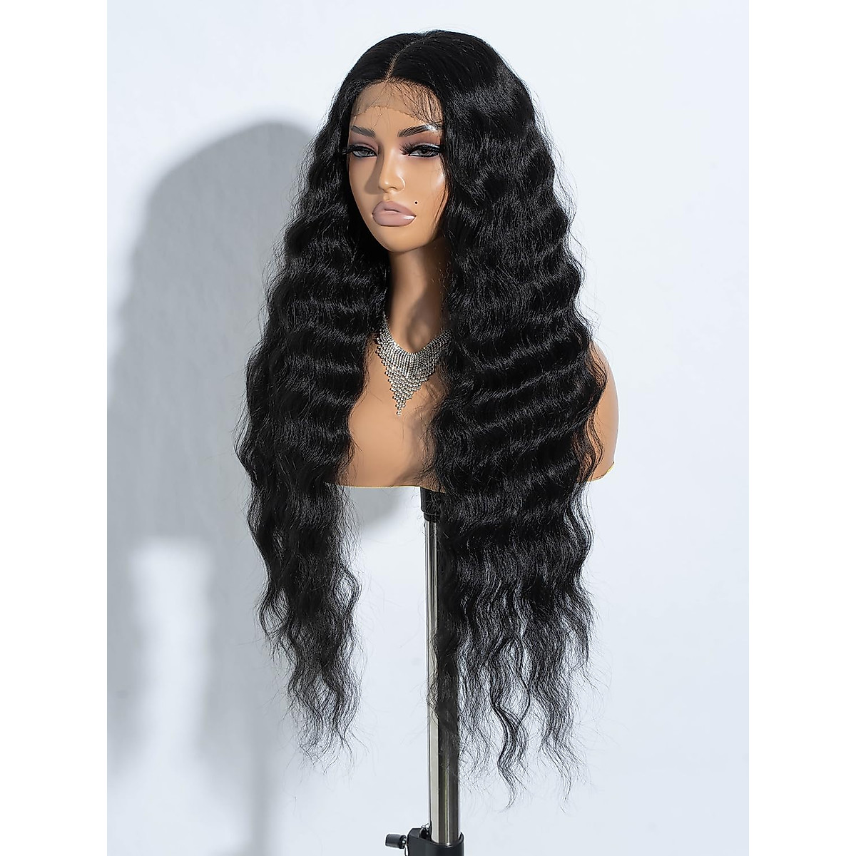 Joedir Lace Front Wigs 30" Long Wavy Synthetic Wig 4.5" Deep Part HD Transparent Lace With Baby Hair For Women 130% Density Wigs(Black Color)