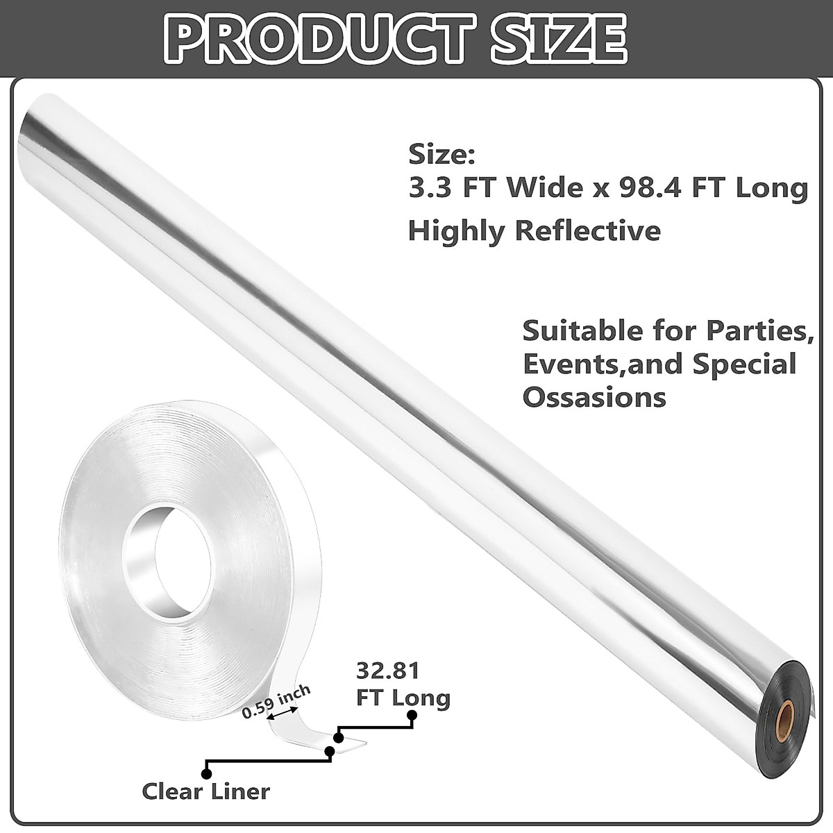 Tinideya 3.3 x 98.4 ft Aisle Runner for Wedding Ceremony Double Sided Reflective Carpet Mirror Aisle Runner for Wedding Walkway Runner Rug Roll for Outdoor Birthday Graduation Party Decor (Silver)