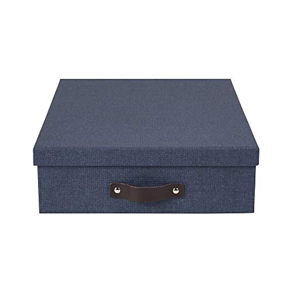 Bigso Oskar Canvas Fiberboard Document Letter Box | File Organizer Document Box for Important Paperwork | Document Storage Box with a Lid & Leather Handle | 3.3″x10.2″x13.8″ | Blue