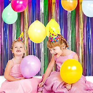 Sumind 4 Pack Foil Curtains Metallic Fringe Curtains Shimmer Curtain for Birthday Wedding Party Christmas Decorations (Rainbow)