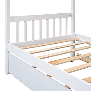 GOWE Twin Size Wooden House Bed with Twin Size Trundle, White