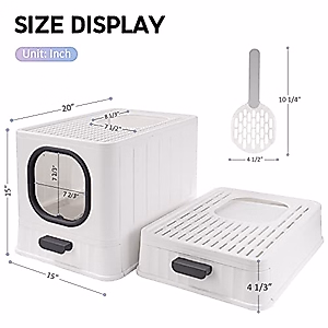Foldable Cat Litter Box with Lid, Fully Enclosed Anti-Splashing Cat Kitty Litter Pan with Handle, Large Cat Potty Front Entry Top Exit, Drawer Type Cat Toilet Easy Clean with Fashion Cat Litter Scoop