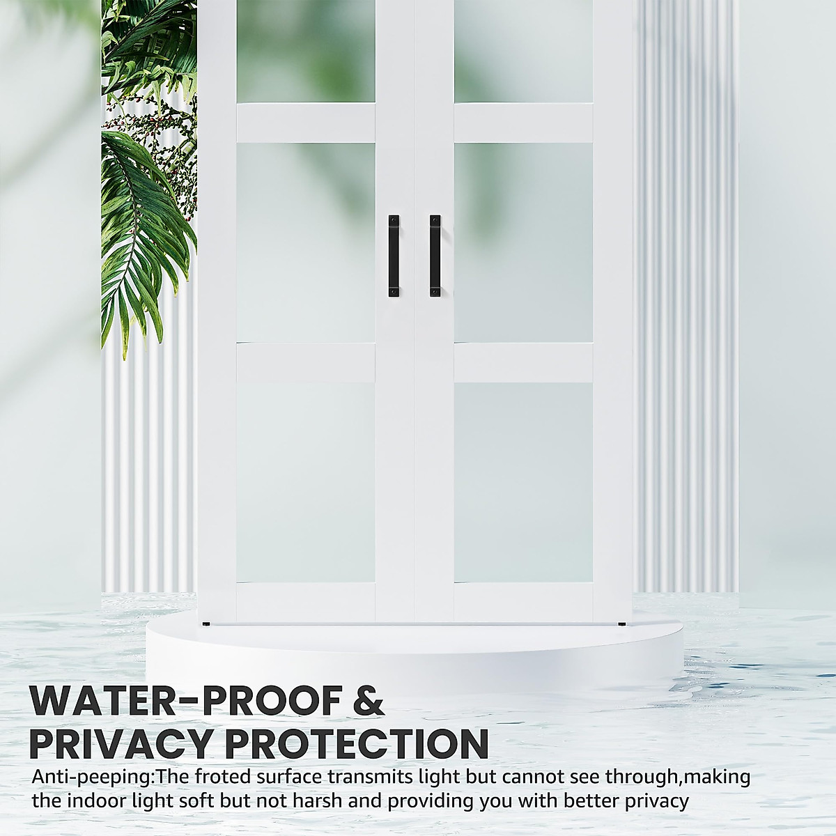 COSHOMER Double 24 x 84in 3-Panel Sliding Barn Door with Frosted Glass and 8FT Hardware Kit - Waterproof, Easy Assembly, Pre-Drilled Holes - Suitable for Openings up to 46in x 82in, White