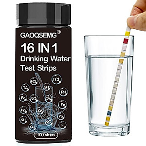 16-in-1 Water Test Kits,Drinking Water Test Strips,Tap and Well Water Testing Strips,Easy Fast Testing for Hardness,pH,Nitrate,Iron,Copper and More (100 Strips)