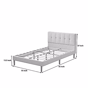 Lijimei Full Size Velvet Upholstered Platform Bed Frame, Pink, Wood Slats, Steel Frame