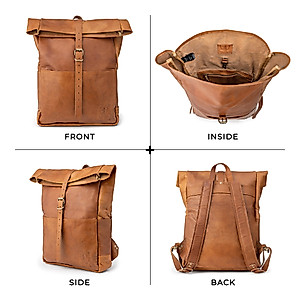 BERLINER BAGS Vintage Leather Backpack Paris XL, Large Waterproof Bookbag for Men and Women - Brown (Brown - Cognac)