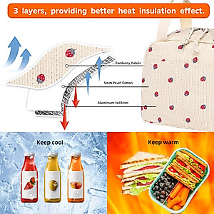 LEDAOU Lunch Box for Women Insulated Lunch Bag Corduroy Lunch Tote Bags Leakproof Cooler Lunch Case for Travel Work Picnic