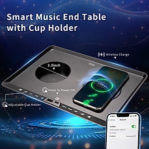 beyond SMART End Table with Audio,Upholstered Console, Modular Console with Cup Holder&Wireless Charging, Power Console Sofa Table, Almond