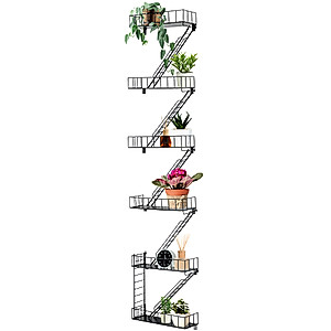 Zonon Fire Escape Wall Shelf Hanging Fire Escape Shelving Metal Ladder Decor Cool Bookshelf Fire Escape Wall Organizer Wall Floating Shelves Action Figure Shelf for Home Bedroom Room Display(6 Tier)
