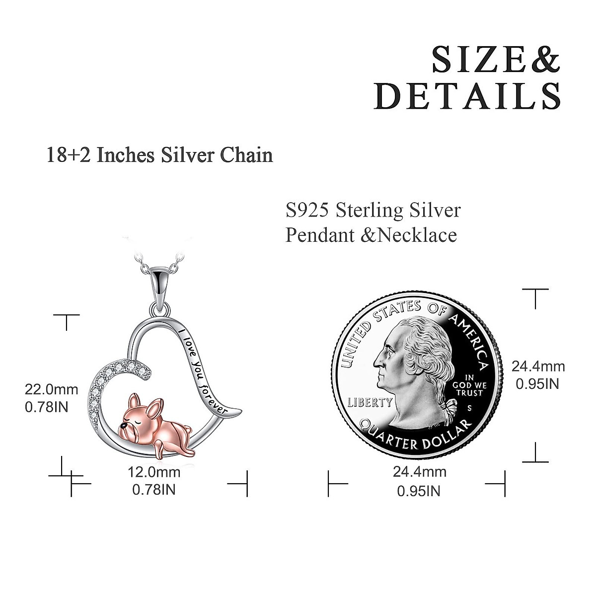 VONALA French Bulldog Necklace 925 Sterling Silver Heart Pendant Dog Jewelry Gifts for Women (French Bulldog)