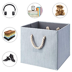 i BKGOO Foldable Storage Cube Bins Grey Bamboo Fabric Collapsible Resistant Basket Box Organizer with Cotton Rope Handle for Home Office and Nursery 13x13x13 inch