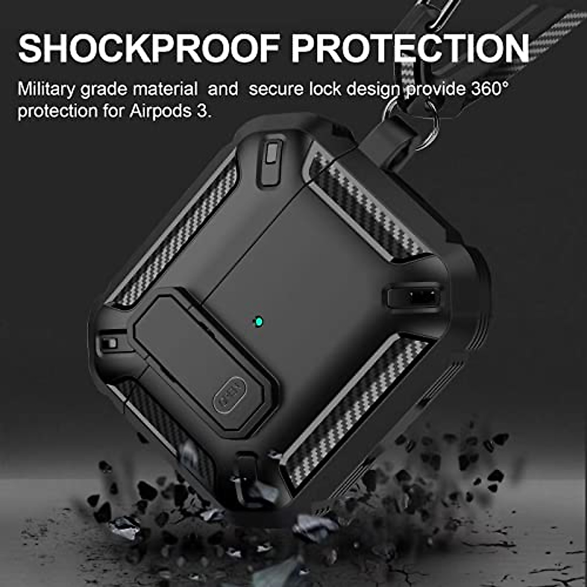 OETKER Compatible AirPods 3 Case Cover, Secure Lock Clip Full-Body Rugged Airpods 3rd Generation Shockproof Case Hard Shell for Men Women with Keychain for Airpod Gen 3 Charging Case 2021,Black