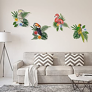 huangpai 4 Pack Flamingo Wall Decor Metal Parrot Art Bird Indoor Outdoor Waterproof Garden Decoration Covered Areas For Home Patio Yard