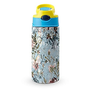 Thermos Cup 500Ml Watercolor Flower Insulated Water Bottle With Straw For Sports And Travel