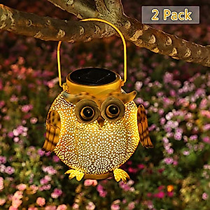 2 Pack Hanging Solar Lanterns - Garden Light Waterproof Metal Decorative Solar Lantern Lights Outdoor for Patio Yard Table Pathway with Owl Pattern