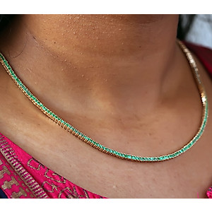 Jewel Square 1.8mm Emerald Tennis Choker Layered Chain Necklace In 925 Starling Silver Gold (Plated) 16"