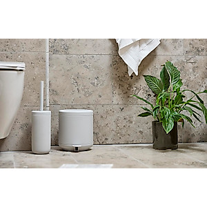 ZONE DENMARK Ume Bathroom Trash Bin, Cosmetic Bin, Waste Bin for Bathroom, Pedal Bin with Lid, Soft Grey (Grey), Diameter 7", Height 8", 4.2 litres,