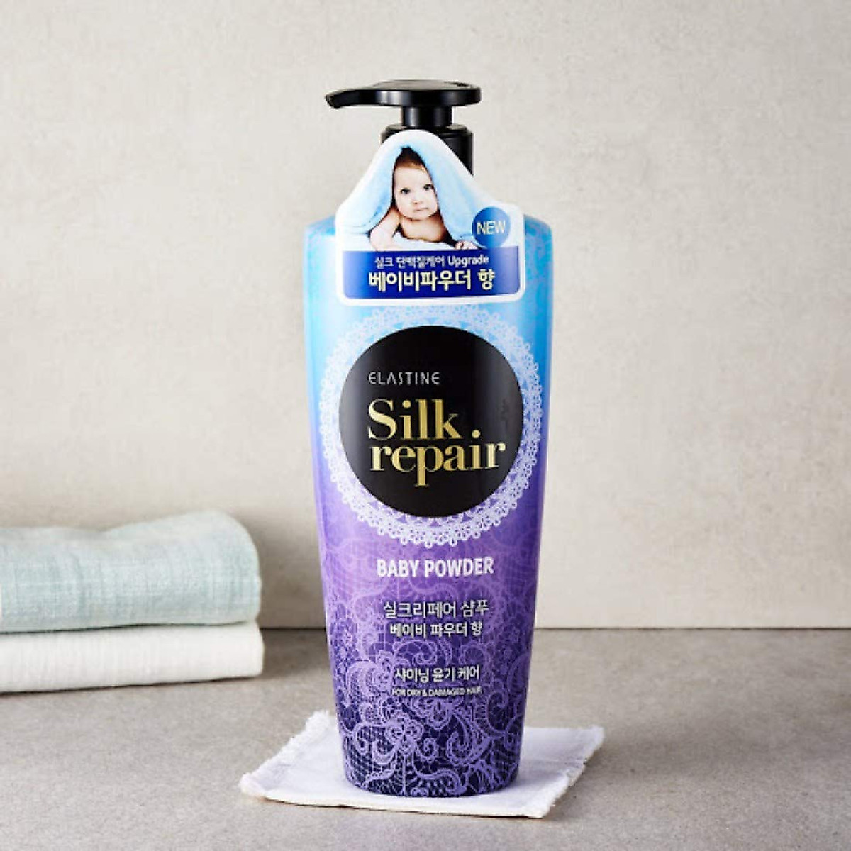 Elastine Silk Repair Shampoo Baby Powder Scent x 2 Pack (550ml 18.6 Fl.oz/each)