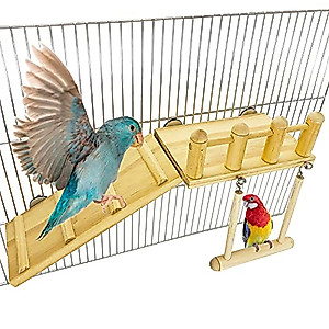 Parrot Climbing Ladder, Bird Wooden Playground with Climbing Ladder Stand, Parrot Play Stand, Bird Swing for Green Cheeks, Small Lovebirds, Goldens, Hamsters, Bird Cage Chew Toy Set