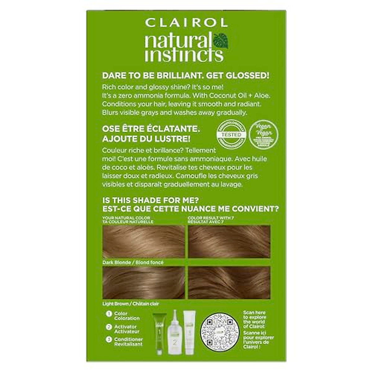 Clairol Natural Instincts Demi-Permanent Hair Dye, 7 Dark Blonde Hair Color, Pack of 1