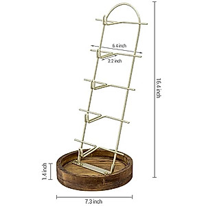 MyGift 5 Tier Modern Sunglasses Display Stand, Brass Metal Eyewear Organizer Rack with Burnt Wood Base Tray