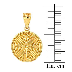 Dainty 14k Yellow Gold Chartres Meditation Labyrinth Disc Charm Pendant