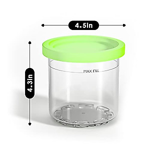 VIJIGIA Ice Cream pints Containers 4 Pack, Compatible with NC301 NC300 NC299AMZ Ice Cream Makers, Reusable, Dishwasher Safe, Airtight & Leaf-Proof, light blue/Gray/Pink/Green Lids