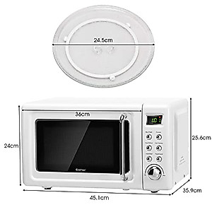 Retro Countertop Microwave Oven, Large 0.7Cu.ft, 700-Watt, Cold Rolled Steel Countertop with Time Setting, Glass Turntable Plate, Pre-Programmed Cooking Settings, LED Display, Child Lock (White)