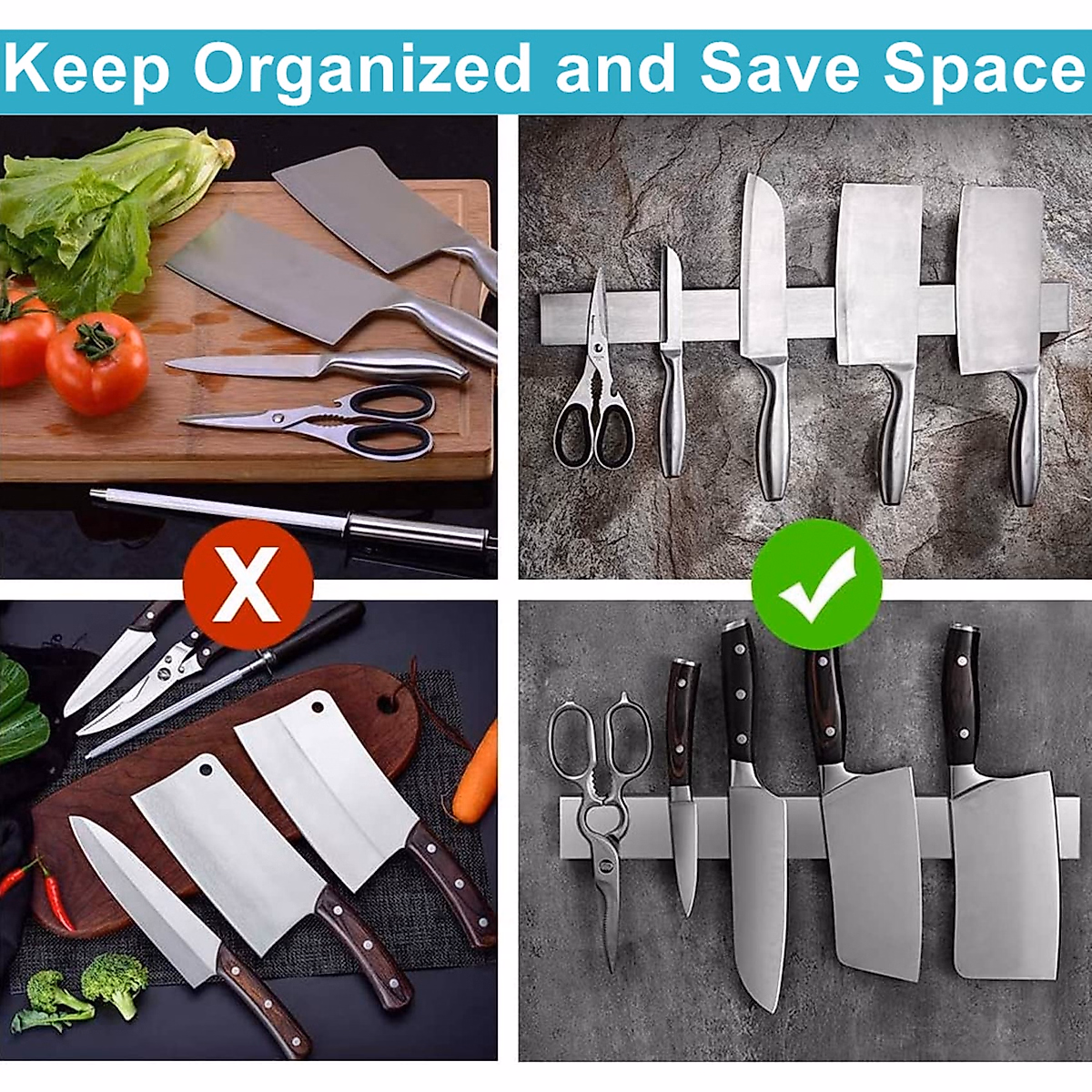 Magnetic Knife Holder for Wall 16 Inch Knife Magnetic Strip Refrigerator Knife Magnet Bar Wall Mount Knife Rack for RV Kitchen Utensil Holder Metal Tool Holder Knife Block for Kitchen Organization