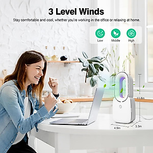 CONBOLA Desk Fan, Bladeless Fan 11.8 inch Small Personal Cooling Fan with 5 Colors LED Light, Touch Control, Quiet Table Fan for Bedroom, Home, Office