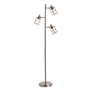 Catalina Lighting 20442-000 Modern 3 Light Floor Lamp with Adjustable Ribbed Glass Shades & Reading Light, 68", Classic Brushed Nickel